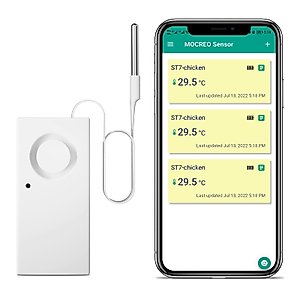 MOCREO Bluetooth Freezer Thermometer Alarm, 110dB Local Audible Alert, Max/Min Temperature Threshold, for Refrigerator, Fridge, Deep Freezer, Cold Chain