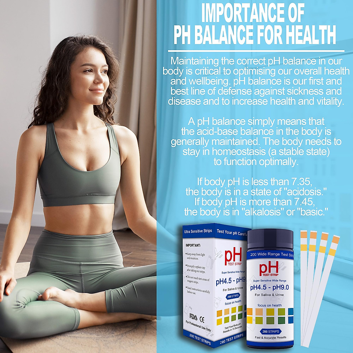 PH Test Strips for Urine & Saliva - 200ct Urine PH Test Strips for Humans, Fast & Accurately Track & Monitor Your pH Level (4.5-9.0ppm) in Seconds, Quick & Easy to Test Alkaline & Acid Levels in Body