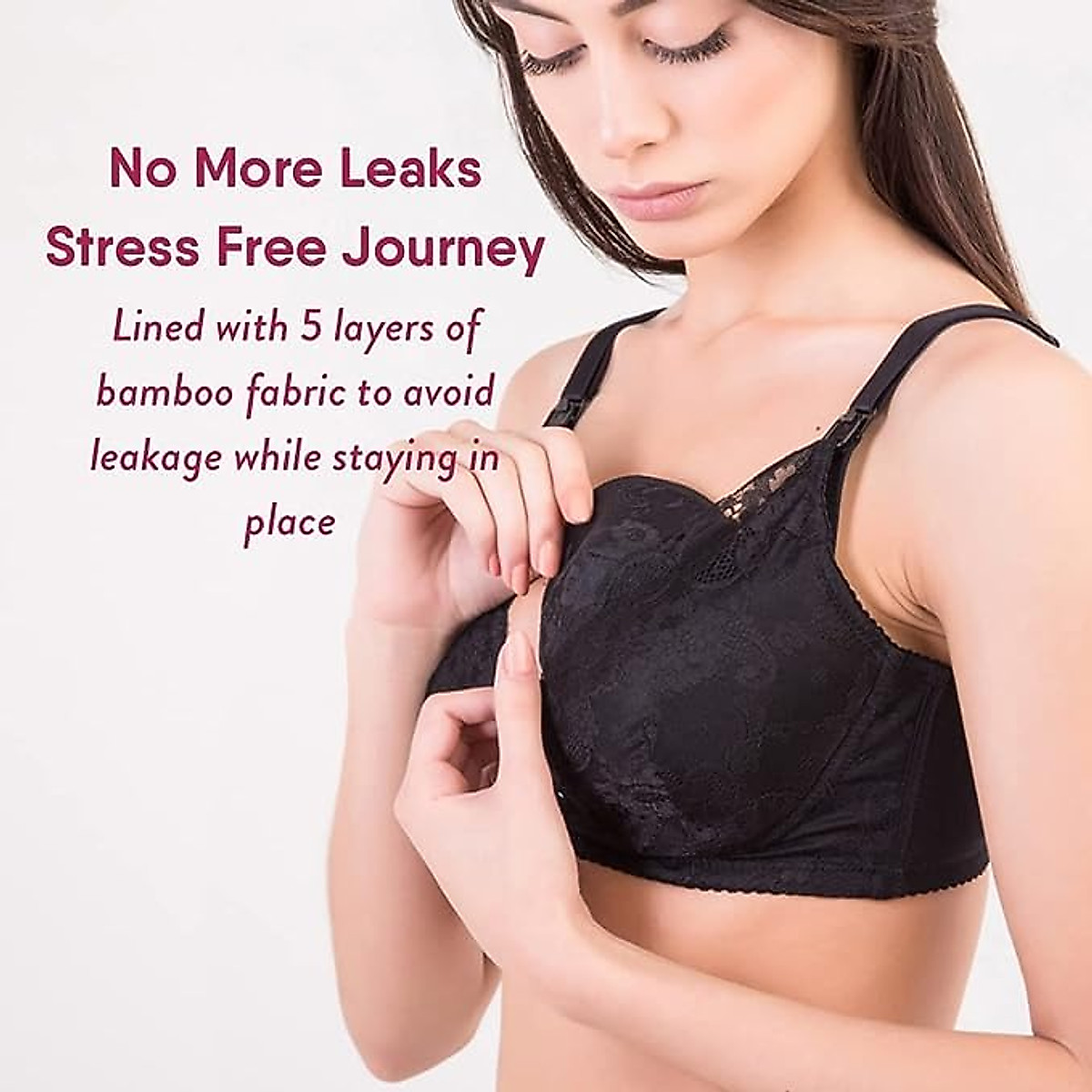 NatureBond Viscose Nursing Breast Pads - 10 Washable Breastfeeding Pads, Wash Bag, Reusable Breast Pads for Breastfeeding | New Beautiful Lace Design Full Mystique Black