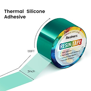 Resiners Resin Tape for Epoxy Resin Molding - 2IN W x 240FT L - Thermal Adhesive Tape, High Temperature Resistance, Easy Peel-Off, Release Resin Tape for River Tables, Remove Residue, Green