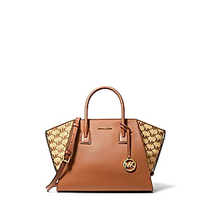 Michael Kors Avril Large Embroidered Leather Top Zip Tote Bag Purse Handbag (CUOIO)