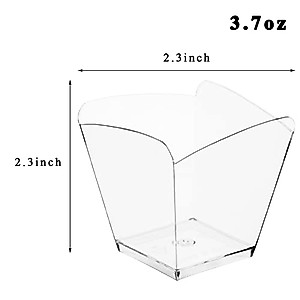 ZENFUN 100 Pack Dessert Cups with Spoons, 3.5 Oz Square Mini Dessert Pudding Cups, Clear Plastic Parfait Appetizer Cups for Mousse Cake, Parties, Wedding, Tasting