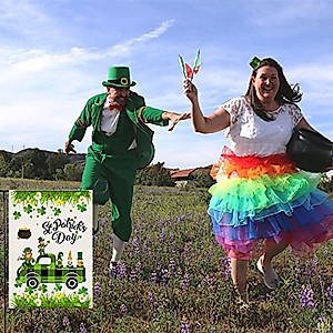 St Patrick's Day Garden Flags, 12.5 x 18 Inch Gnomes Green Buffalo Plaid Truck Garden Flag Vertical Double Sized Spring Holiday Burlap Flag for House Yard Outdoor Decor