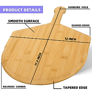 YOUYIXUN Pizza Peel 12 inch,Double Sided Wooden Pizza Paddle Spatula Oven Accessory,Bamboo Pizza Board with handle,Wood Cutting Board for Cheese Bread Fruit Vegetables