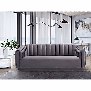 TOV Furniture Arno Collection Velvet Livingroom Sofa, Grey