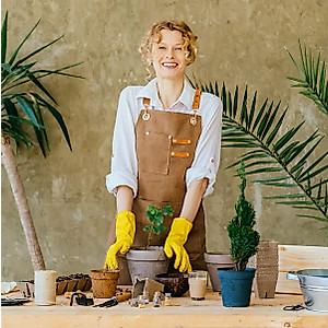 NOBONDO Canvas Apron with Pockets for Men and Women - Cross Back Kitchen Apron with Crossbody Support, Shop Utility Bib for Work, Chef Cooking, Baking, Hair Stylist, Barista, Bartender, BBQ