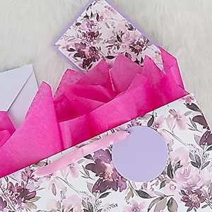 MAYPLUSS 16" Extra Large Gift Bag with Gift Card and Tissue Paper - Purple Floral for Mothers day, Birthday