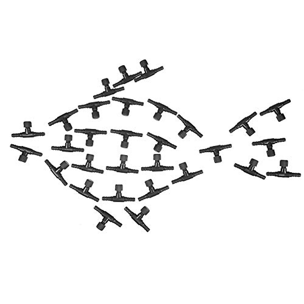 30 Pieces 2 Way Fish Tank Air Pump Aquaculture T Shape Control Valve Plastic Aquarium Hose Connector for 4 mm Air Tube (Black)