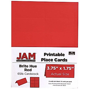 JAM PAPER Printable Place Cards - 3 3/4 x 1 3/4 - Brite Hue Red - 12/Pack