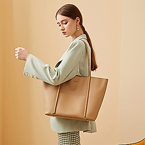Women Tote Handbag Leather Top Handle Purse Large Capacity Shoulder Bag Hobo Satchel Bag for Ladies, Brown