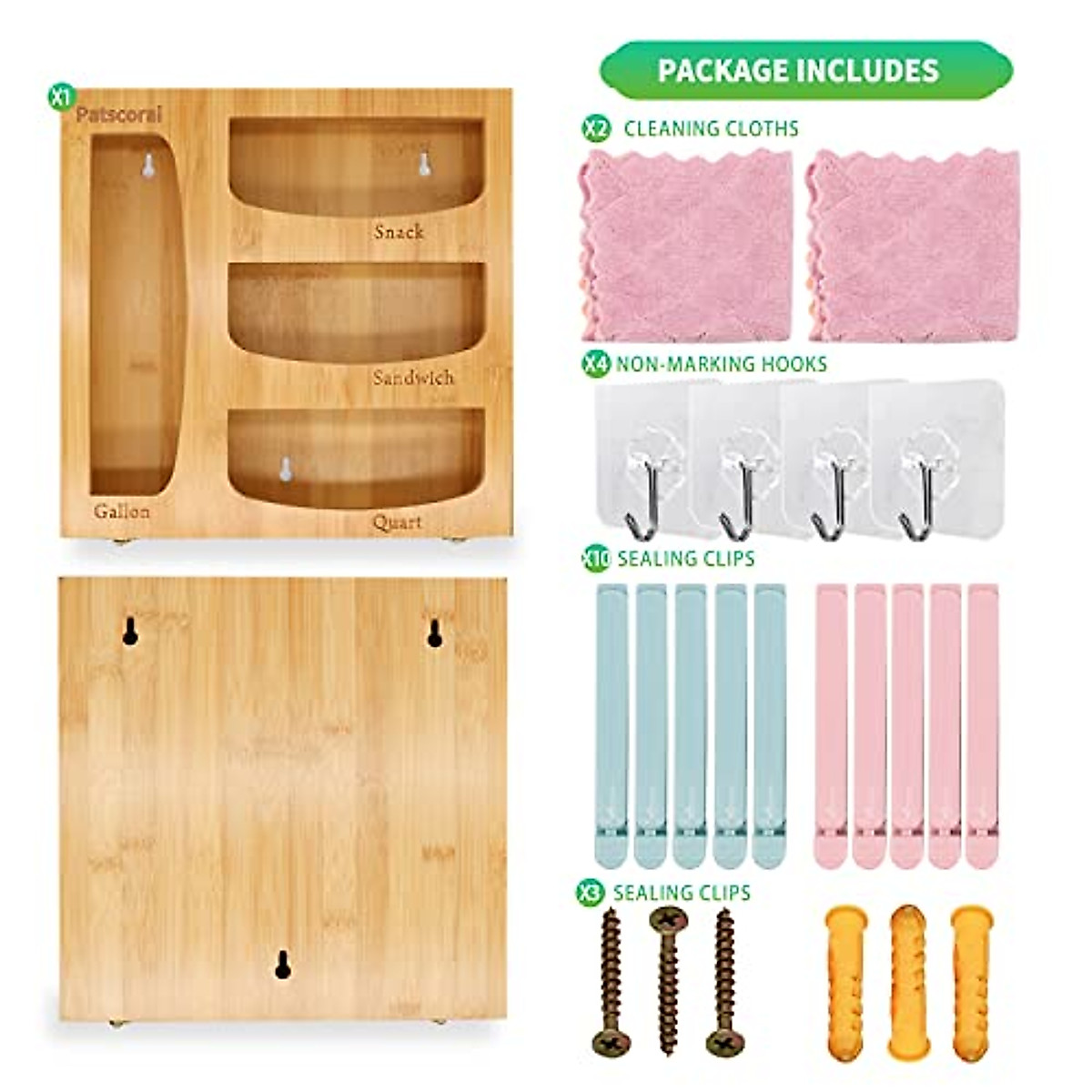 Ziplock Bag Storage Organizer, Bamboo Drawer Organizer, Ziplock Bag Organizer, Compatible With Ziploc, Solimo, Glad, Hefty For Gallon, Quart, Sandwich Snack Variety Size Bags (4 Slots)