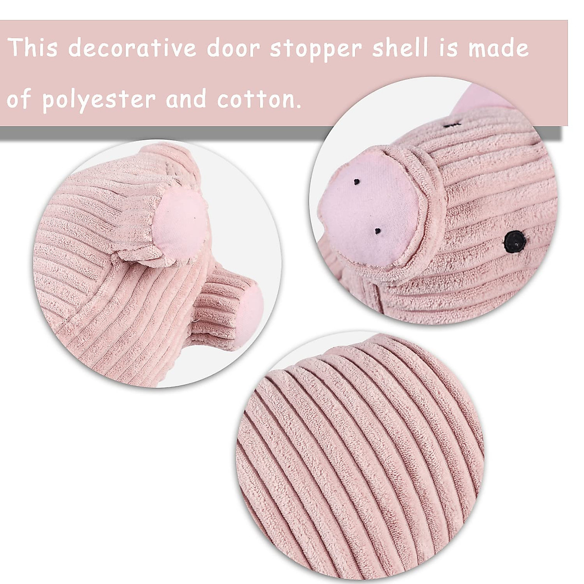 SANFERGE Cute Decorative Door Stopper for Home and Office Floor Door Stops, Fabric Animal Weighted Heavy Wall Protectors, Pink Pig