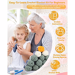Coopay Crochet Kit Beginners for Blanket, Granny Squares Crochet Blanket Kit with Instructions & Enough Yarn, Complete Crochet Starter Kit Easy Learn to Crochet Blanket Kit for Beginners Adults