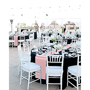 6 Pack Round Plastic Tablecloth 84" Black Disposable Table Covers Waterproof Circle Party Table Cloths for Round Tables and 6 Pack 12"x108" Rose Gold Satin Table Runners for Parties Birthday Picnic