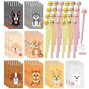 Yeaqee 48 Pcs Dog Party Favors Include 24 Dog Mini Notebooks for Kids 24 Dog Gel Ink Pens Puppy Themed Party Favors Bulk Animal Spiral Notepad Black Ink Pen for Pet Birthday Party Bags Classroom Prize