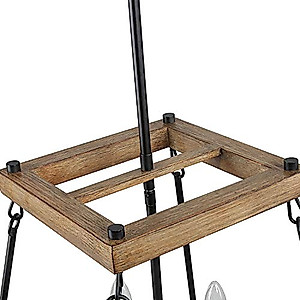 LALUZ Farmhouse Chandelier, Rustic Square 4 Light Fixture with Faux Wood Finish for Foyer, Dining & Living Room, Bedroom and Kitchen Island