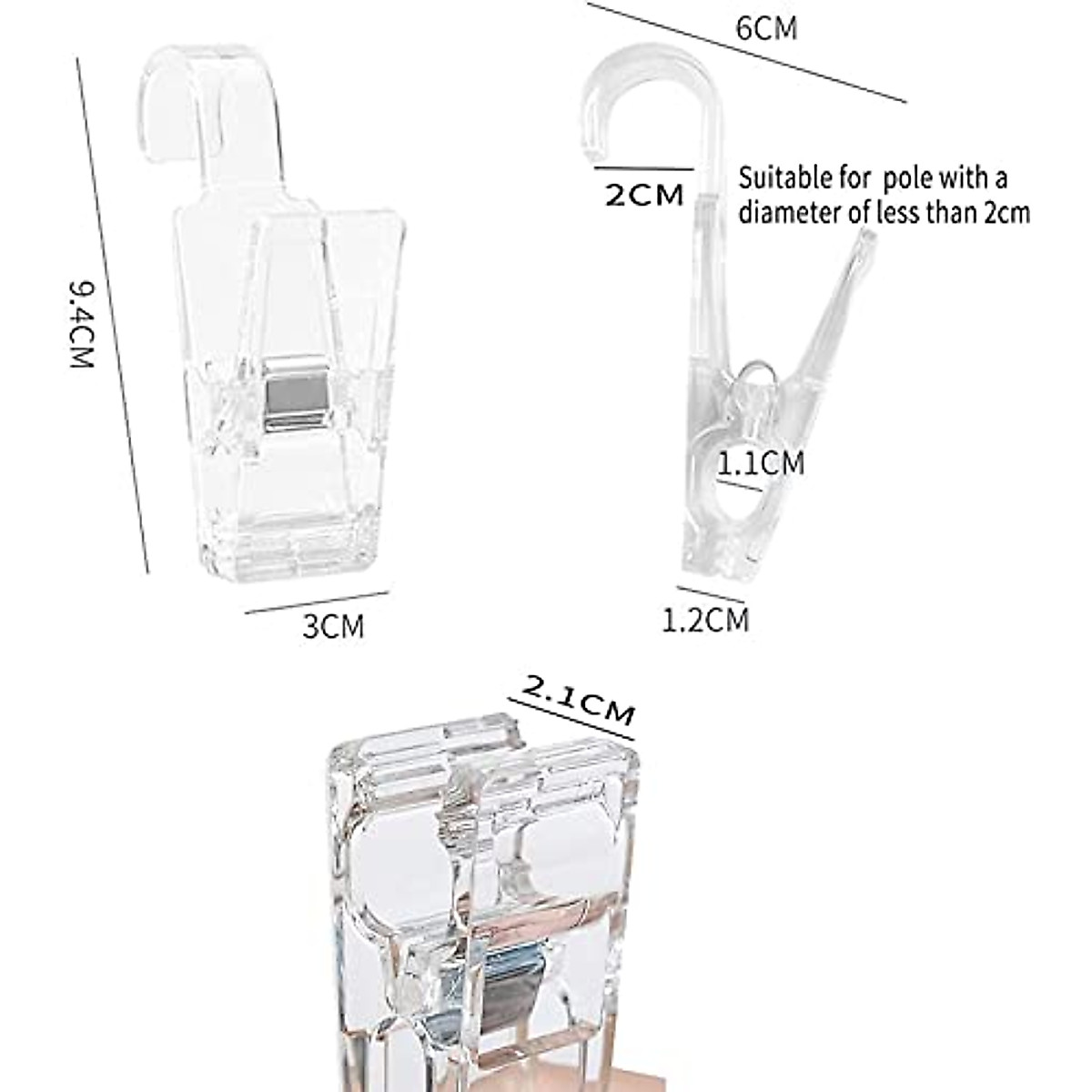 YEBIAO Laundry Hooks with Clips,Acrylic Clothes Pins,Acrylic Hooks with Clips，Bathroom Organizer Hook Multi-Purpose Clips