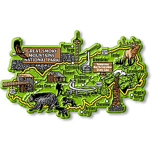 Great Smoky Mountain National Park Map Magnet by Classic Magnets, 4.6" x 2.7", Collectible Souvenirs Made in The USA