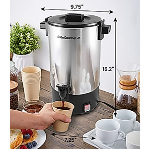 Elite Gourmet CCM-035# Maxi-Matic 30 Cup Stainless Steel Coffee Urn Removable Filter For Easy Cleanup, Two Way Dispenser with Cool-Touch Handles Electric Coffee Maker Urn, Stainless Steel