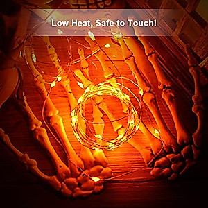 BrizLabs Orange Halloween Lights, 19.47ft 60 LED Orange Fairy Lights String, 2 Modes Battery Halloween String Lights, Indoor Silver Wire Twinkle Lights for Halloween Themed Party Carnival Decorations