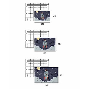 CHARMHOME Indoor Outdoor Rugs 5'x8' - Waterproof Patio Rug Camping Rug for Porch Deck Backyard Patio - Space Theme Cute Cartoon Rocket Moon and Stars Pattern Area Rug Easy Clean