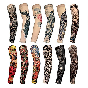 HOVEOX 12 Pcs Temporary Tattoo Sleeves Set Body Art Arm Stockings Protector Arts Fake Halloween Tattoo for Men Women