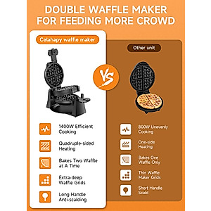 Waffle Maker, 1400W Double Belgian Waffle Iron 180° Flip, 8 Slices, Rotating & Nonstick Plates, Removable Drip Tray for Easy Cleaning, Cool Touch Handles, Space Saving Storage, Black