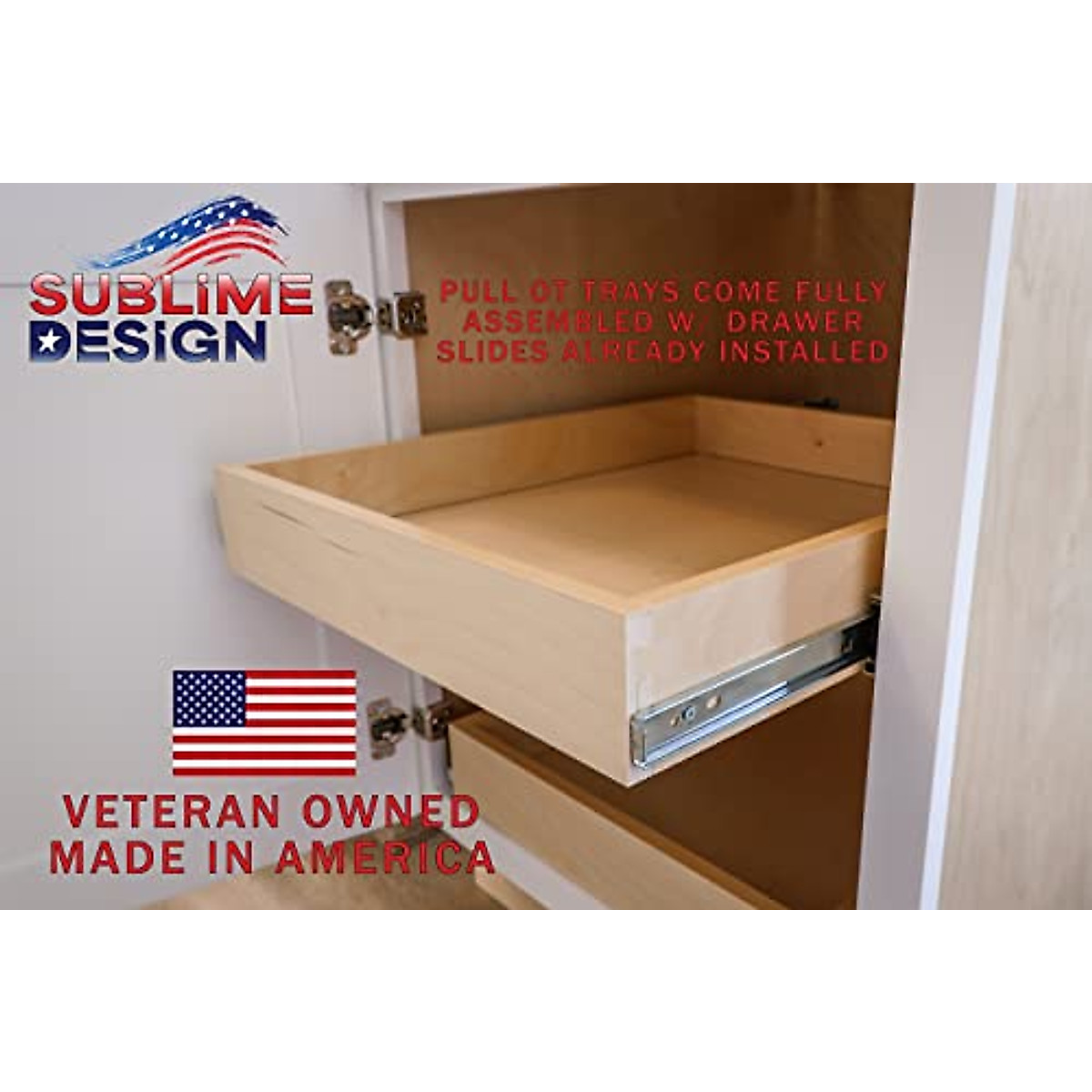 Sublime Design | Pull Out Tray | Side Mount | Baltic Birch Drawer for Kitchen Cabinets | Slide Out Shelves | Roll Out Cabinet Organizer (15" Wide)