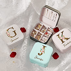 Personalized Jewelry Box - Custom Gifts for Women, Portable Small Travel Jewelry Organizer with Birth Flower & Name, Bridesmaid Gifts, Wedding Gifts, Gifts for Birthday Anniversary for Mom Wife Girls