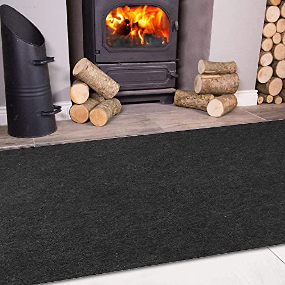 Fireplace Rug Fire Resistant Rectangular Fireproof Hearth Pads Polyester Trim Non Slip Wood Stove Mat, Protects Floors Patio from Sparks Embers