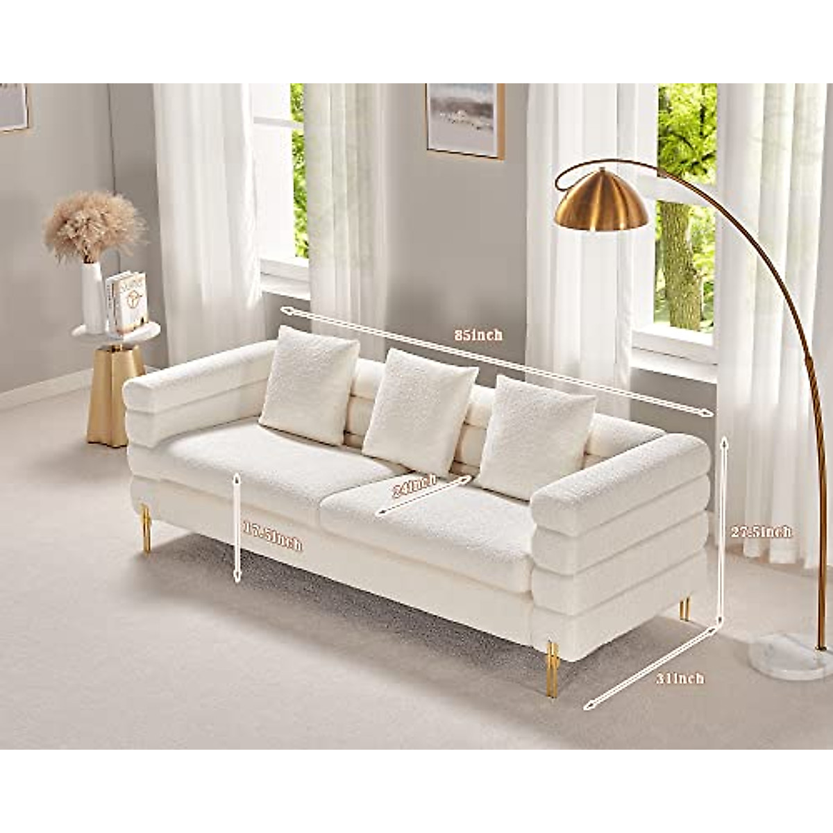 AMERLIFE Sofa, 2 Piece Sofa Set, Loveseat Set- Oversize Sofa Couch, Comfy Sofa for Living Room- Bouclé Deep Seat Sofa, White Sofa