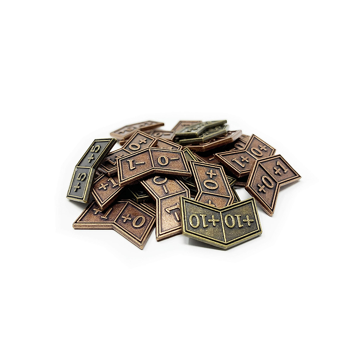 Citadel Black MTG Buff Counters Expansion Set of 30 Metal Tokens - with Velvet Drawstring Pouch, Antique Gold & Copper Finish Metal Tokens, Magic: The Gathering