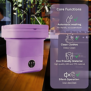 Portable Washing Machine 11L Collapsible Mini Foldable Washer & Spin Dryer for Baby Clothes, Underwear, Small Items, 3 Modes - For Travel, RV, Camping, Home, Apartments, Dorm Laundry and Work (Purple)