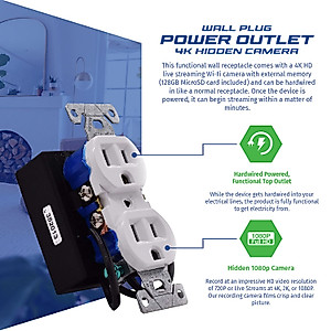 Minigadgets BB4KWiFiReceptacle Hidden 4K Camera Receptacle for Home or Office Security