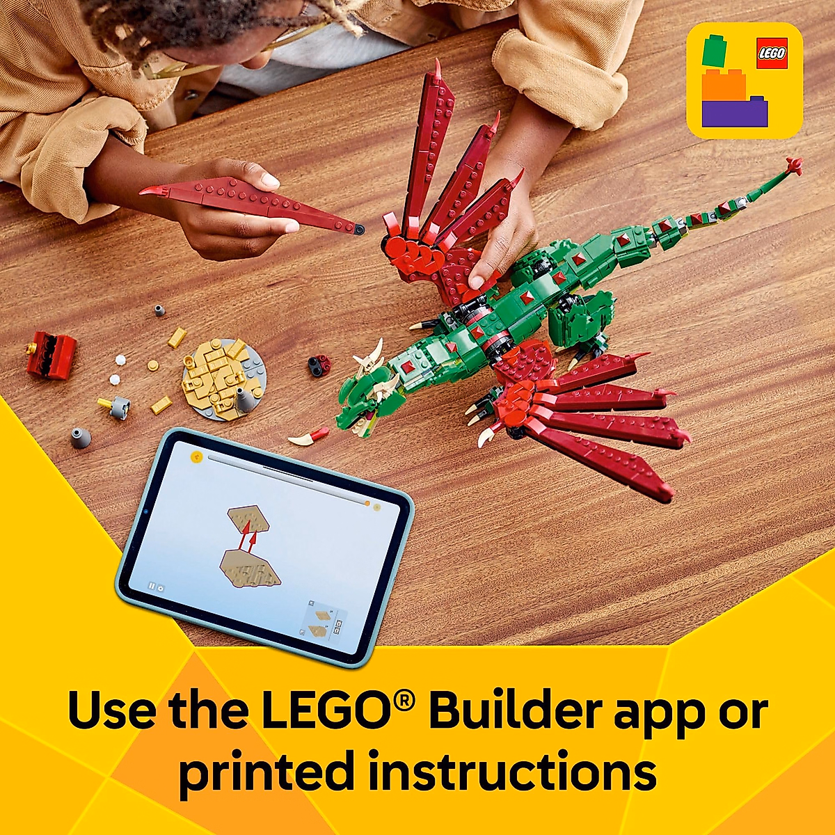 LEGO Creator 3 in 1 Medieval Dragon Toy - Building Toy with 3 Build Options, Dragon, Sea Serpent, or Phoenix - Fantasy Set for Kids, Boys and Girls, Ages 9+ - Gift Idea for Birthdays - 31161