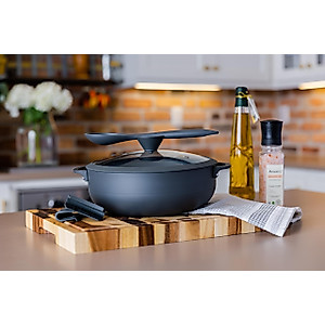 Nativo Nonstick Nontoxic Ceramic Caldero Dutch Oven with Glass Lid, Spoon Rest, Silicone Handle Protectors and Silicone Spatula (GRAY, 5 QT)