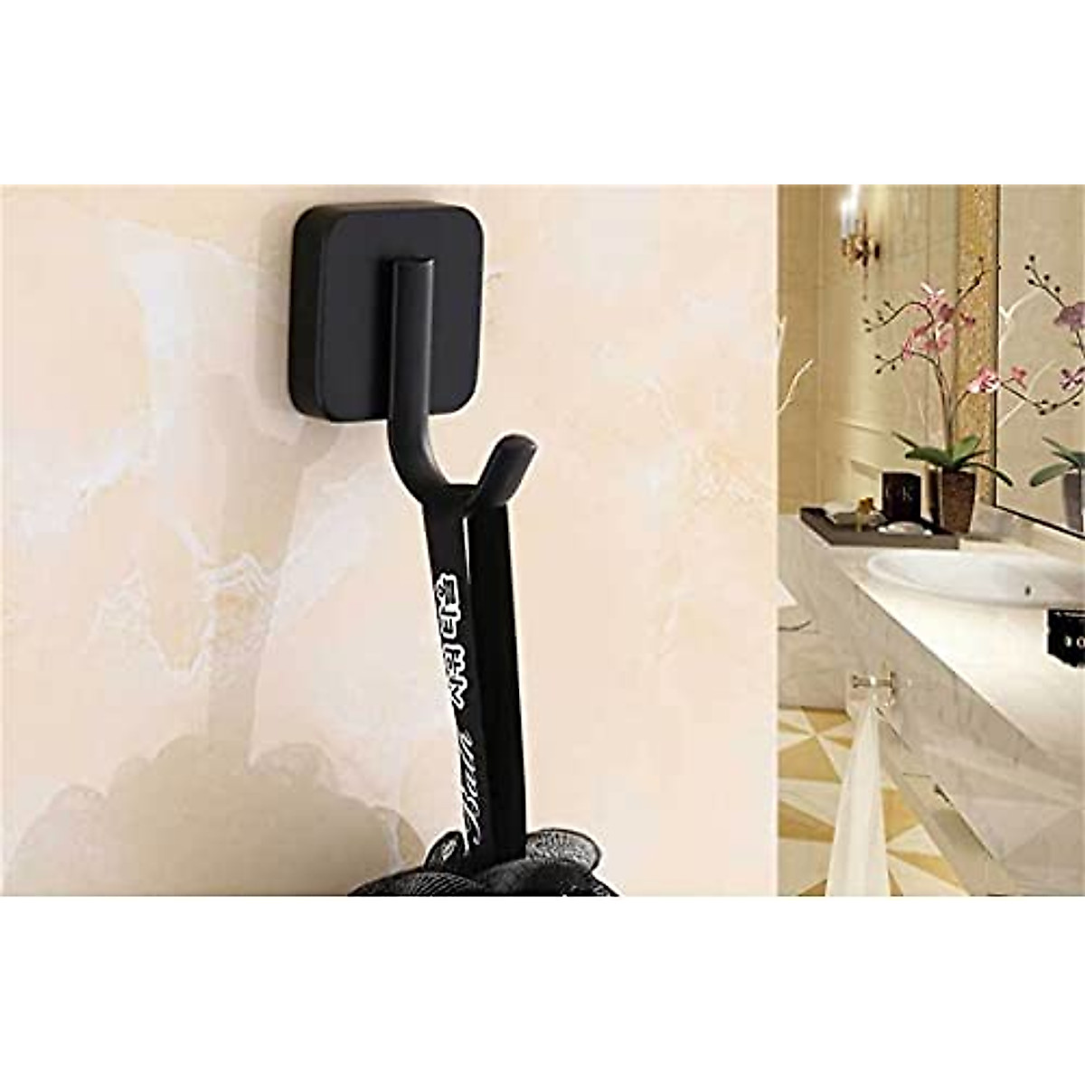 EYHLKM 1 Pcs Stainless Steel Towel Hook Black Matted Kitchen Clothes Hanger Hook Wall Mounted Towel Hooks for Bathrooms Robe Hook Black