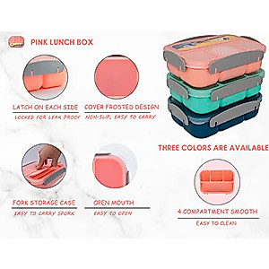 Bento Lunch Box for Kids Adult,4 Compartment Bento Box Containers with Fun Accessories Thick Silicone Food Cake Cups, Cute Food Picks for Kids,Easy to Clean (PINK)