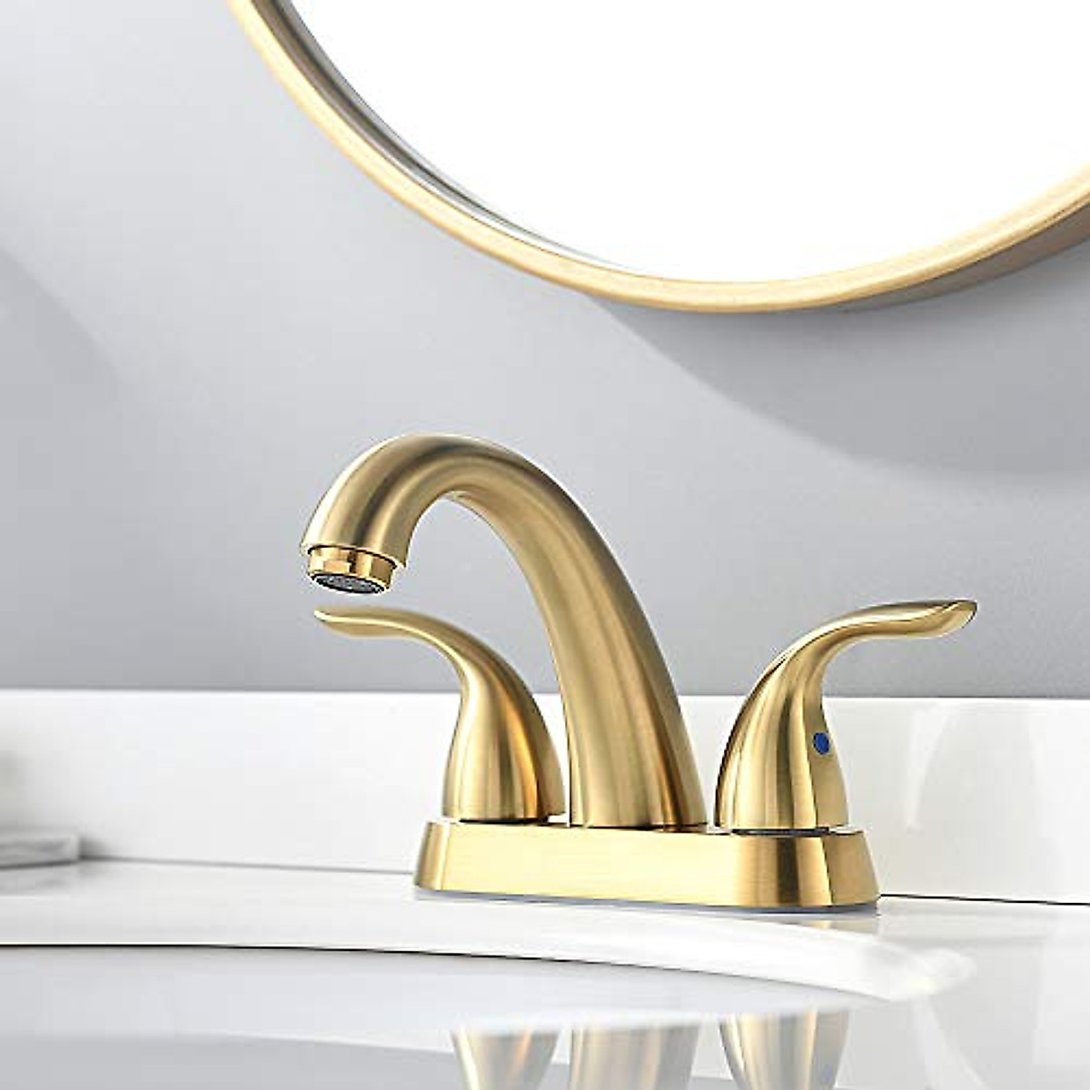 Phiestina Brushed Gold 4 Inch Centerset 2 or 3 Holes 2 Handle Bathroom Faucet, Bathroom Faucet with Copper Pop Up Drain and Water Supply Lines, BF008-5-BG