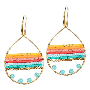 Akitai Boho Teardrop Multicolor Earrings Silver and Gold Plated with Colorful Varieties - Handmade Bohemian Turquoise Jewelry for Women and Beach Earrings For Women Vacation