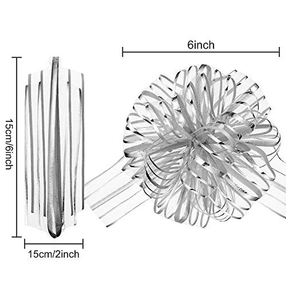 WILLBOND 10 Pieces Christmas Pull Bow 6 Inches Large Organza Bow Silver Pull Bows Christmas Wrapping Bows for Wedding Car Halloween Easter Decoration