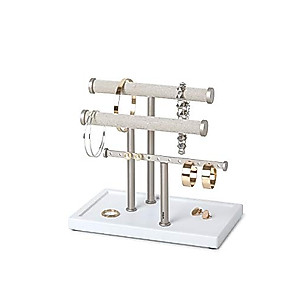 Umbra Trigem Three Tiered Tabletop Organizer for Necklace, Bracelets and Earrings, 3, White Nickel
