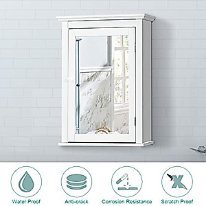 Tangkula Bathroom Cabinet with Mirror, Mirrored Wall-Mounted Storage Medicine Cabinet with Single Door & Adjustable Shelf in 5 Positions, Multipurpose Wall Cabinet for Bathroom Vestibule (White)