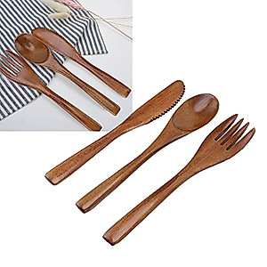 3 Pcs Wooden Knife Fork Spoon Set Heat Resistant Reusable Straight Handle Stylish Wooden Dinner Utensil Kit Durable Kitchen Utensil for Home Use