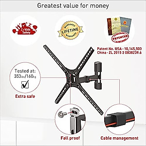 Barkan TV Wall Mount, 29-65 inch Full Motion Articulating - 3 Movement Flat/Curved Screen Bracket, Holds up to 88 lbs, Patented, Fits LED OLED LCD