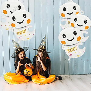 6 Pieces 30 Inches Large Halloween Ghost Foil Balloons, Cute White Ghost Mylar Balloons for Trick-or-Treating Party Supplies Boo Baby Shower Birthday Decorations