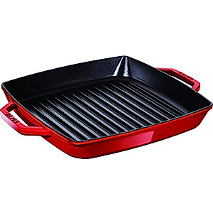 staub 40511-730 Pure Grill Square Cherry 9.1 inches (23 cm) Grill Pan, Both Hands, Casting, Enamel, Induction Compatible, Japanese Authentic Product