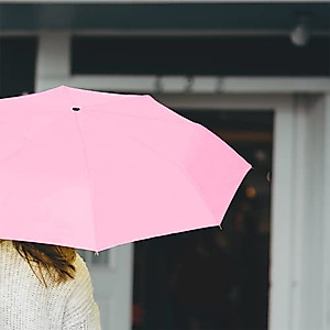 Pumi-geous Travel Umbrella Rain Compact Mini Umbrella Windproof UV Protection Lightweight Folding Portable Umbrellas for Girls Women (Pink)