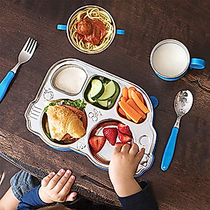 Innobaby Din Din Smart Stainless Steel 11 oz Feeding Bowl with Handles for Babies, Toddlers and Kids. BPA Free, Blue