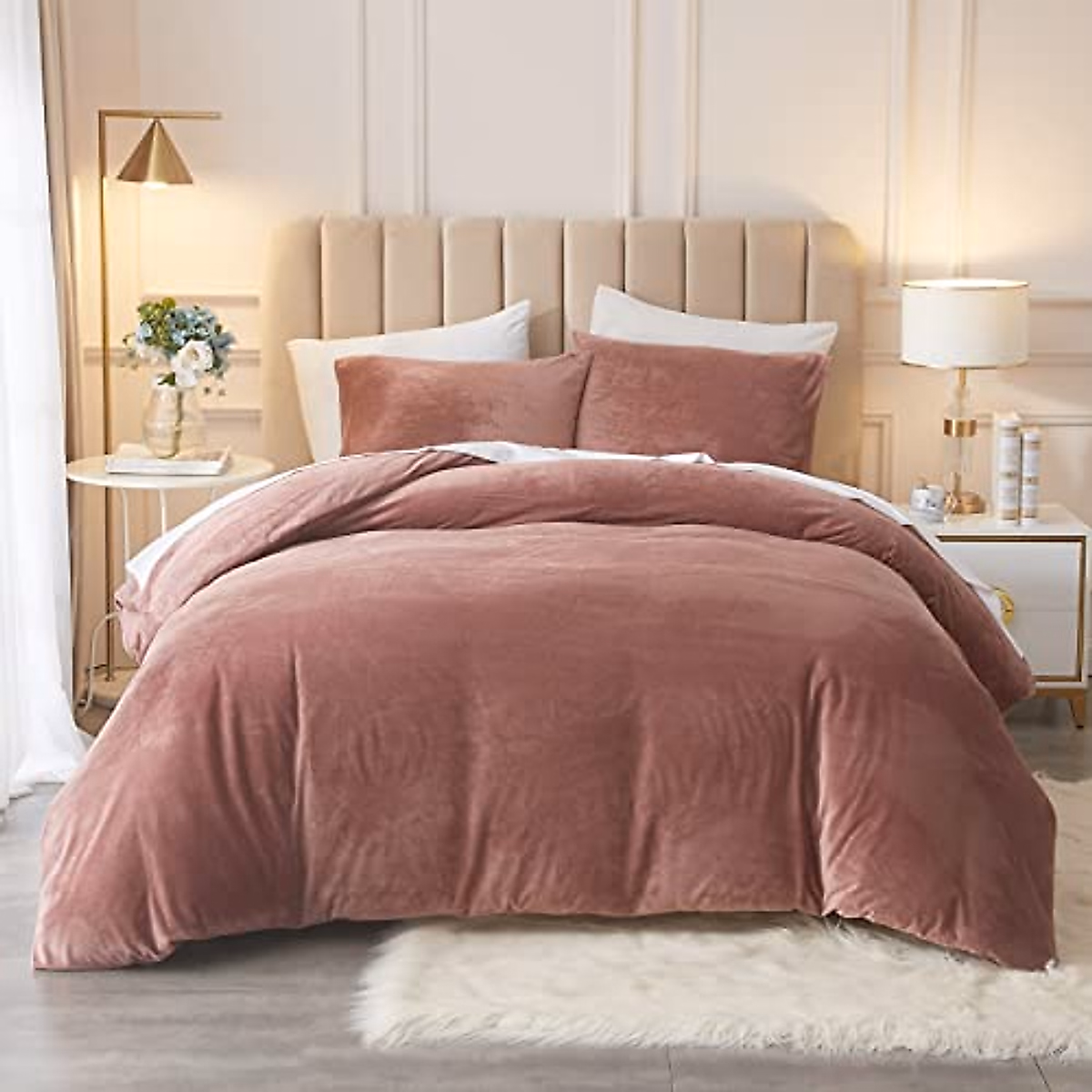 Grassix Velvet Queen Duvet Cover Set, Luxury Velour Duvet Cover 3 Pcs Duvet Cover Sets with 2 Pillowcases, Super Cozy Comforter Cover Sets Zipper Closure with 8 Corner Tie for All Seasons